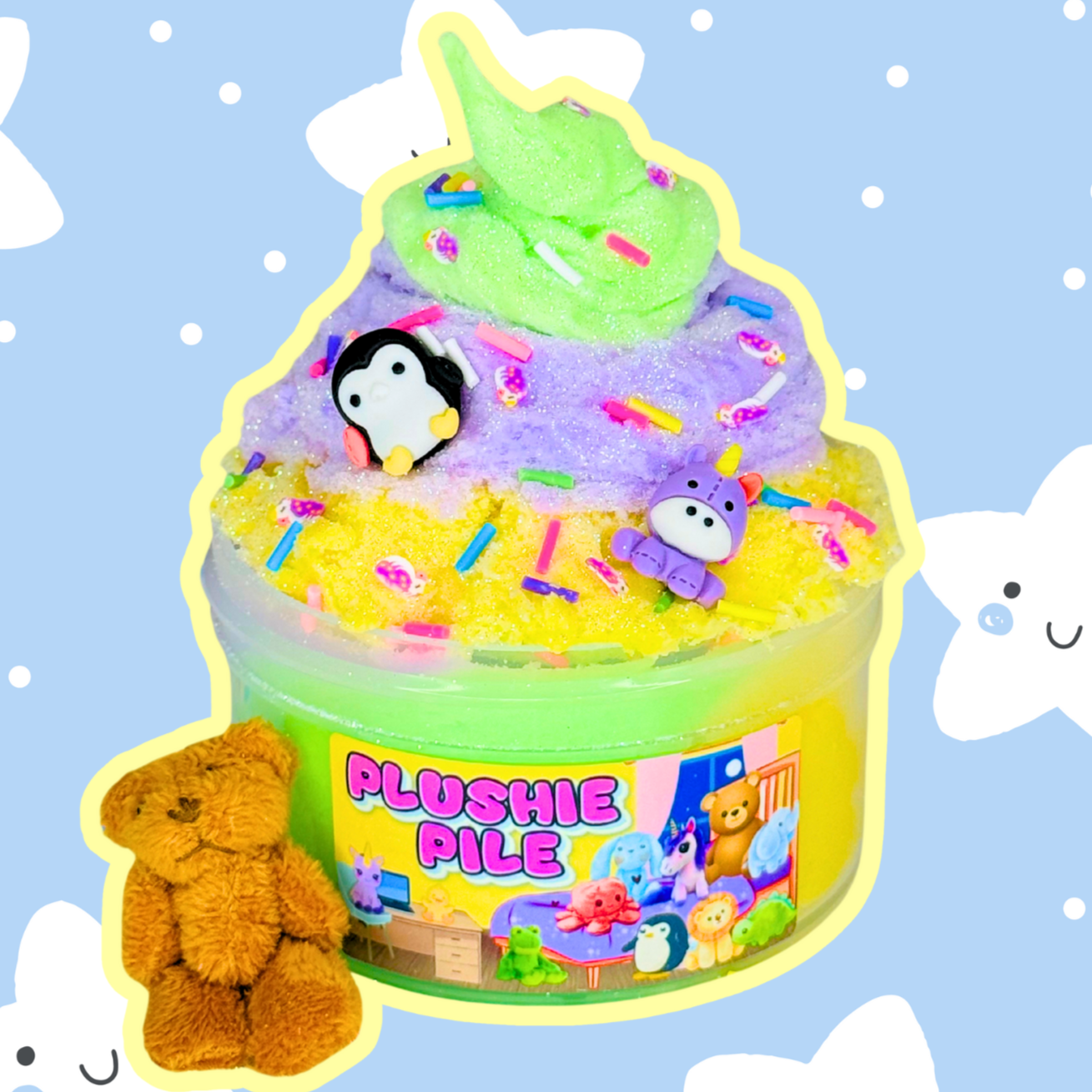 Plushie Pile Cloud Slime with Charms. and Teddy – Stress Pop Slime